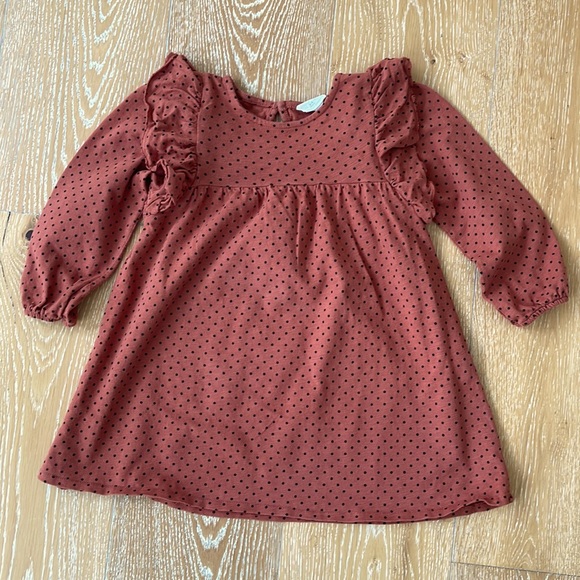 Zara | Dresses | Zara 45 Girls Dress In Rust With Black Polka Dots Euc ...